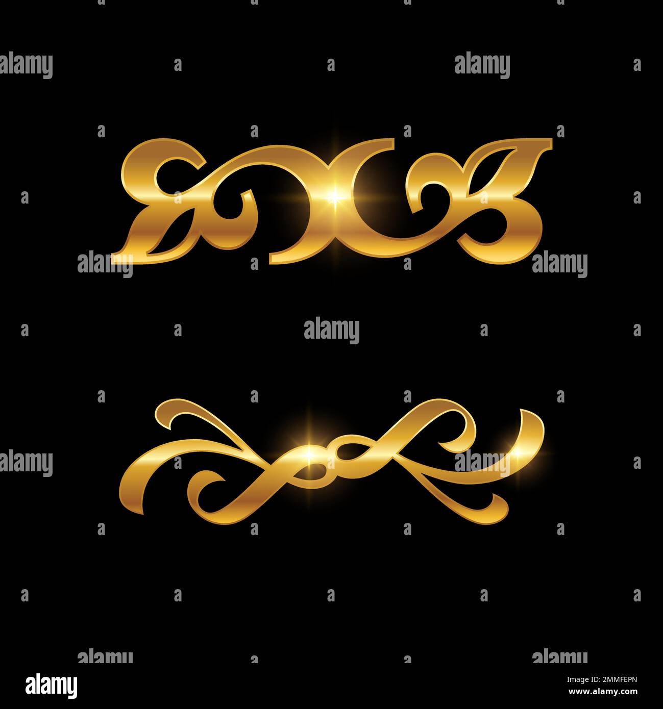 Golden Luxury Ornament vector Sign illustration in black background ...