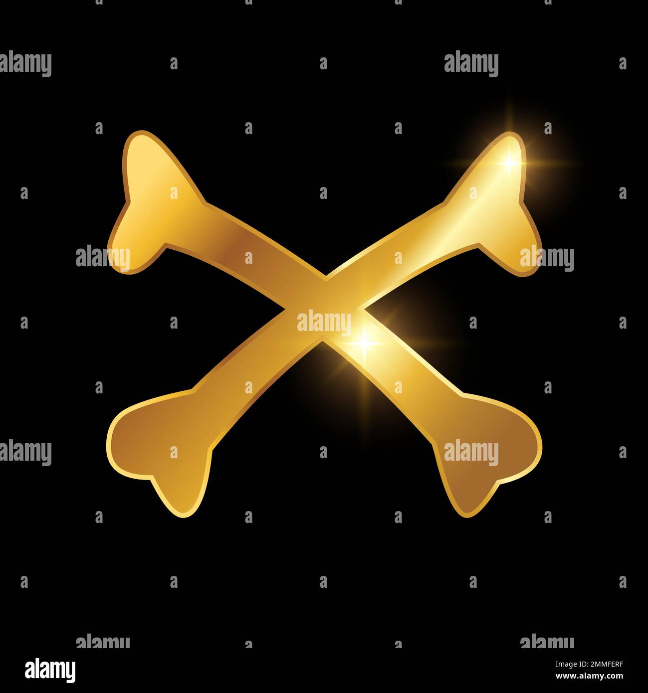 Golden Luxury Cross Bone Icon vector illustration in black abackground ...