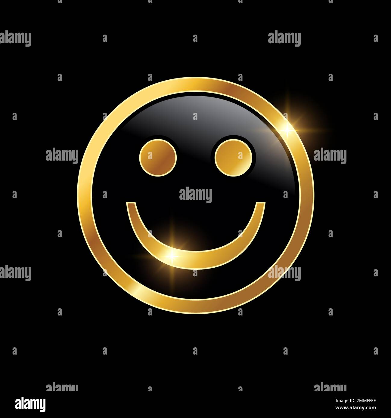 Golden Luxury Emoticon Vector Sign illustration in black background ...
