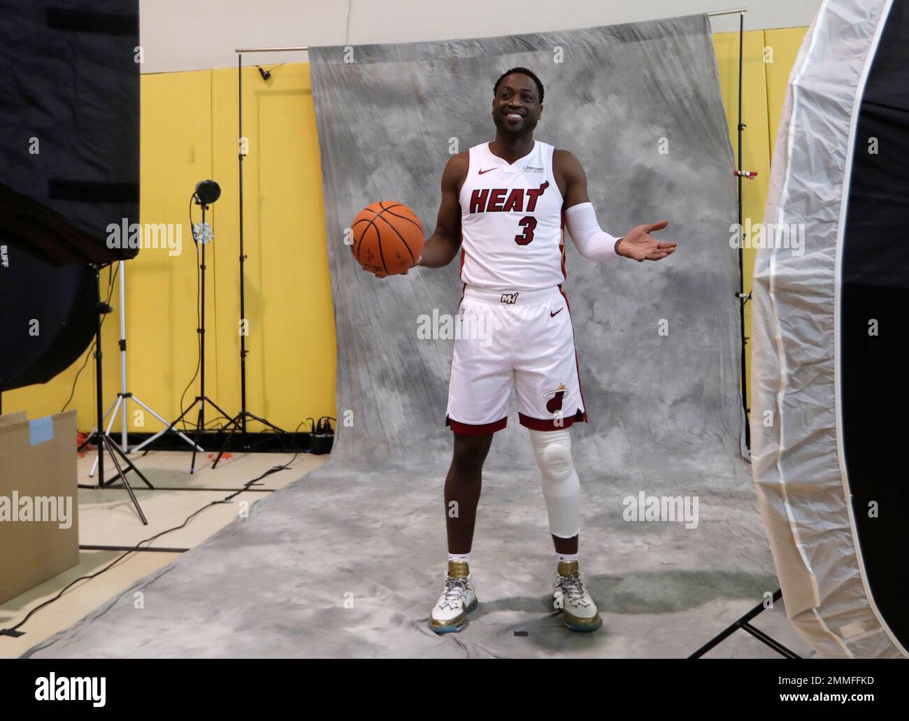 Miami Heat guard Dwyane Wade poses for a photograph during media day at ...