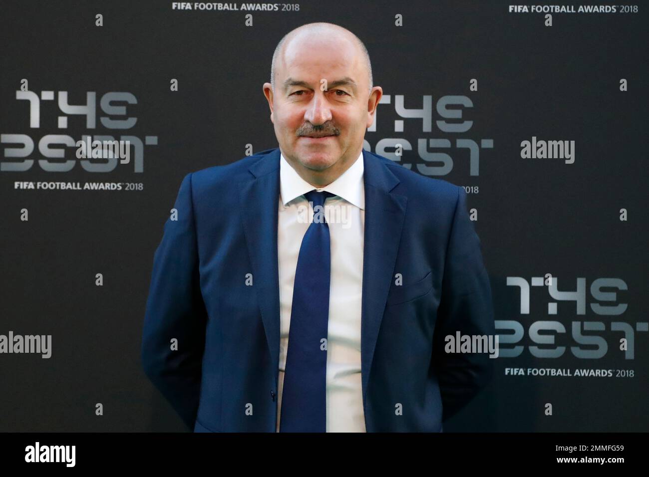 Russia's coach Stanislav Cherchesov arrives for the ceremony of the ...