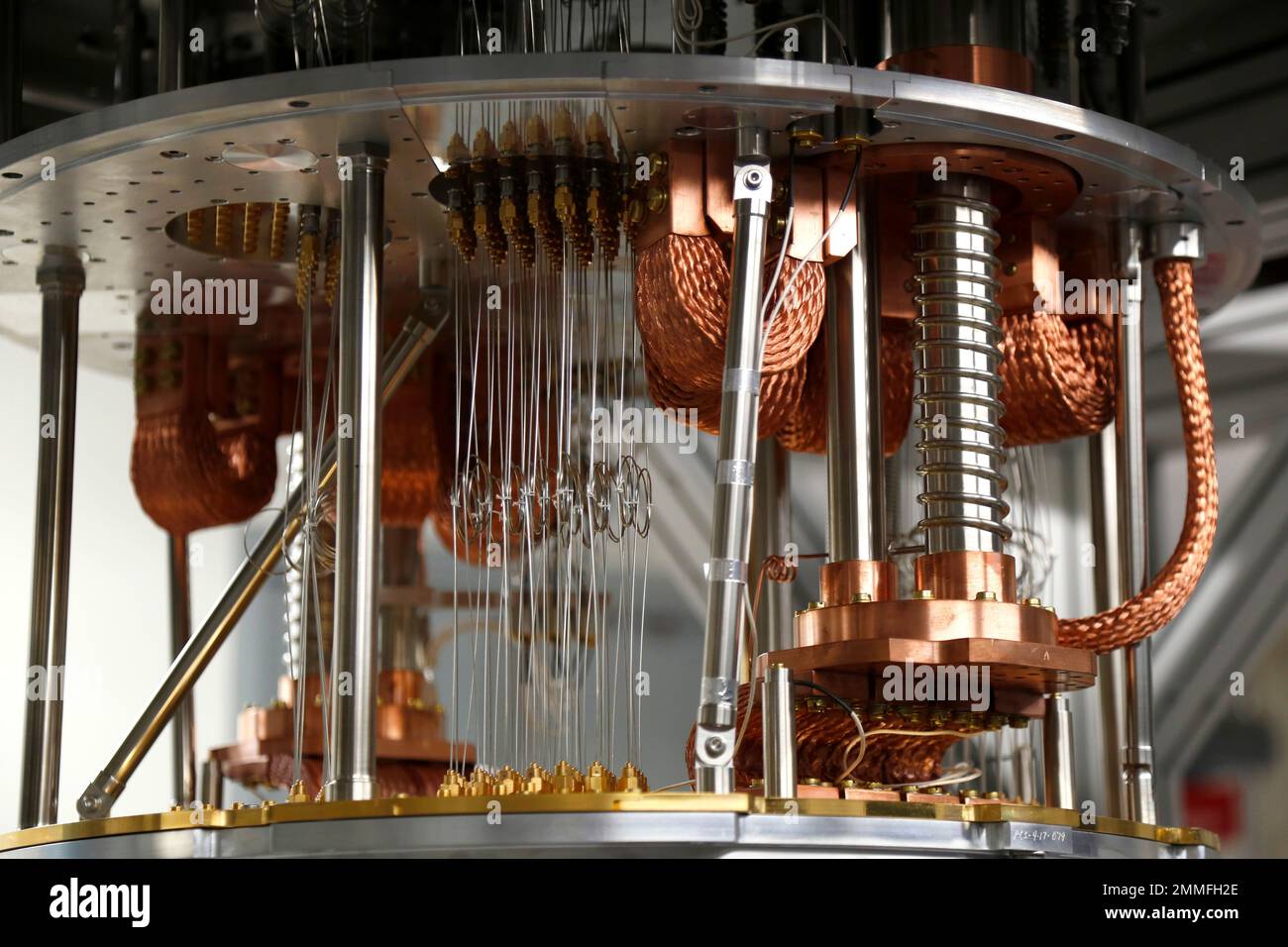 This Feb. 27, 2018, photo shows electronics for use in a quantum ...