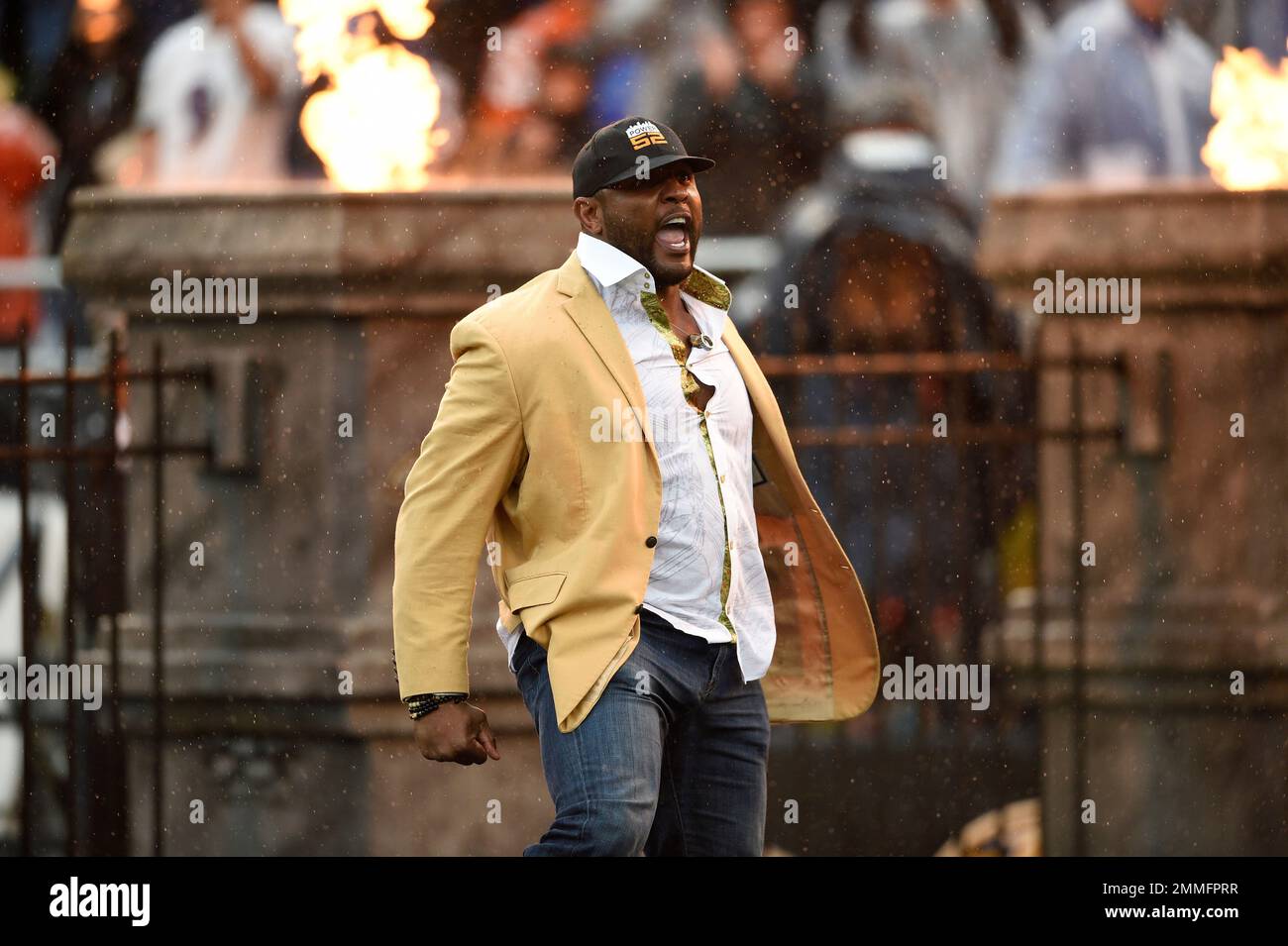 Former Baltimore Ravens linebacker Ray Lewis dances on the field as he ...