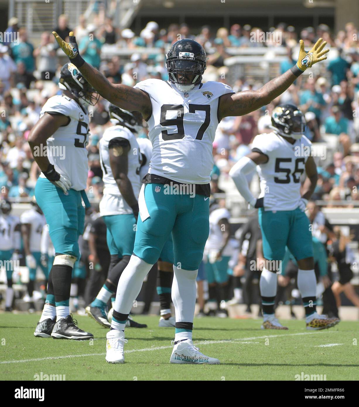 Jacksonville Jaguars defensive tackle Malik Jackson (97) waves his arm ...