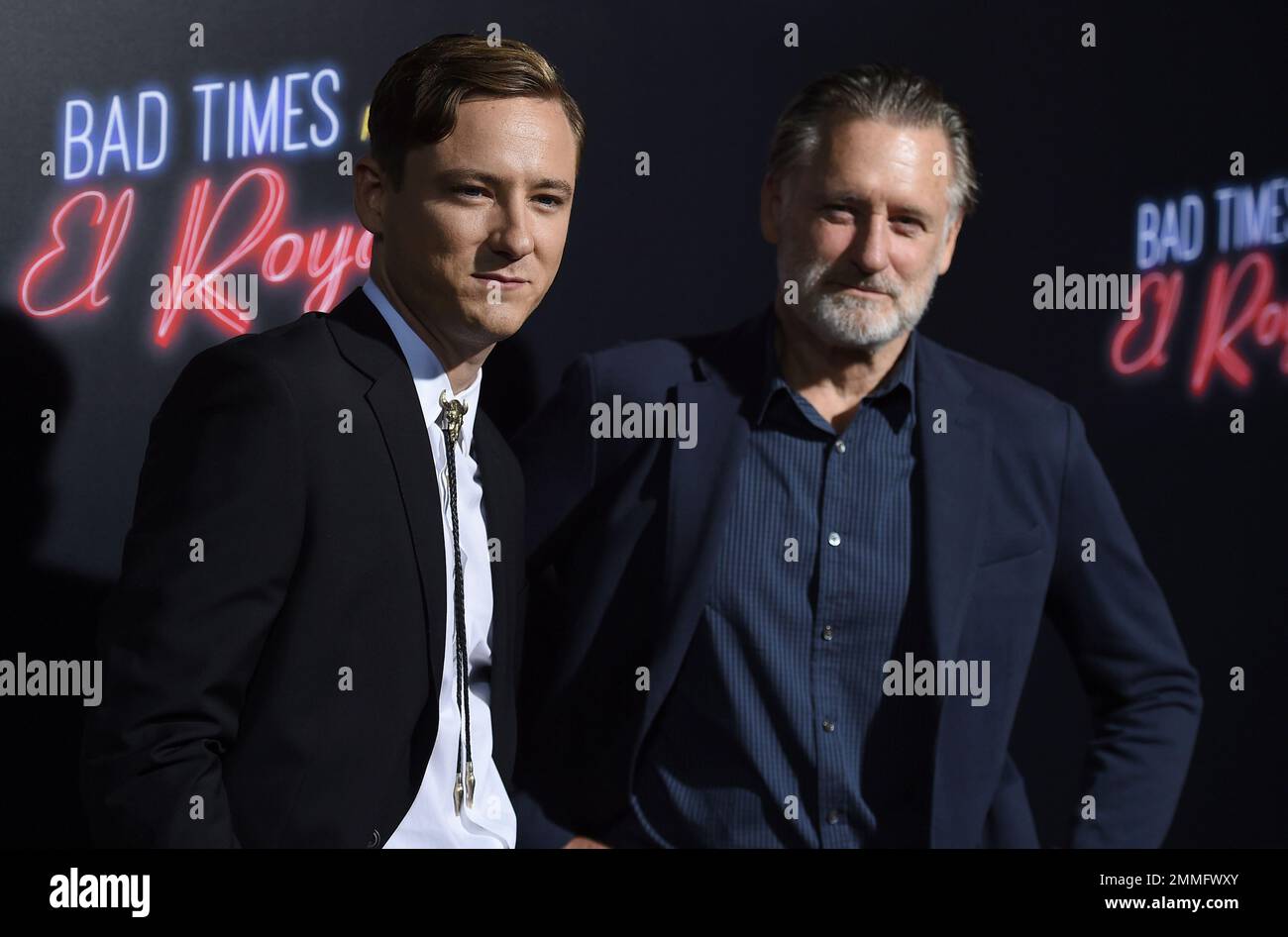 Cast member Lewis Pullman, left, and his father, Bill Pullman, arrive ...
