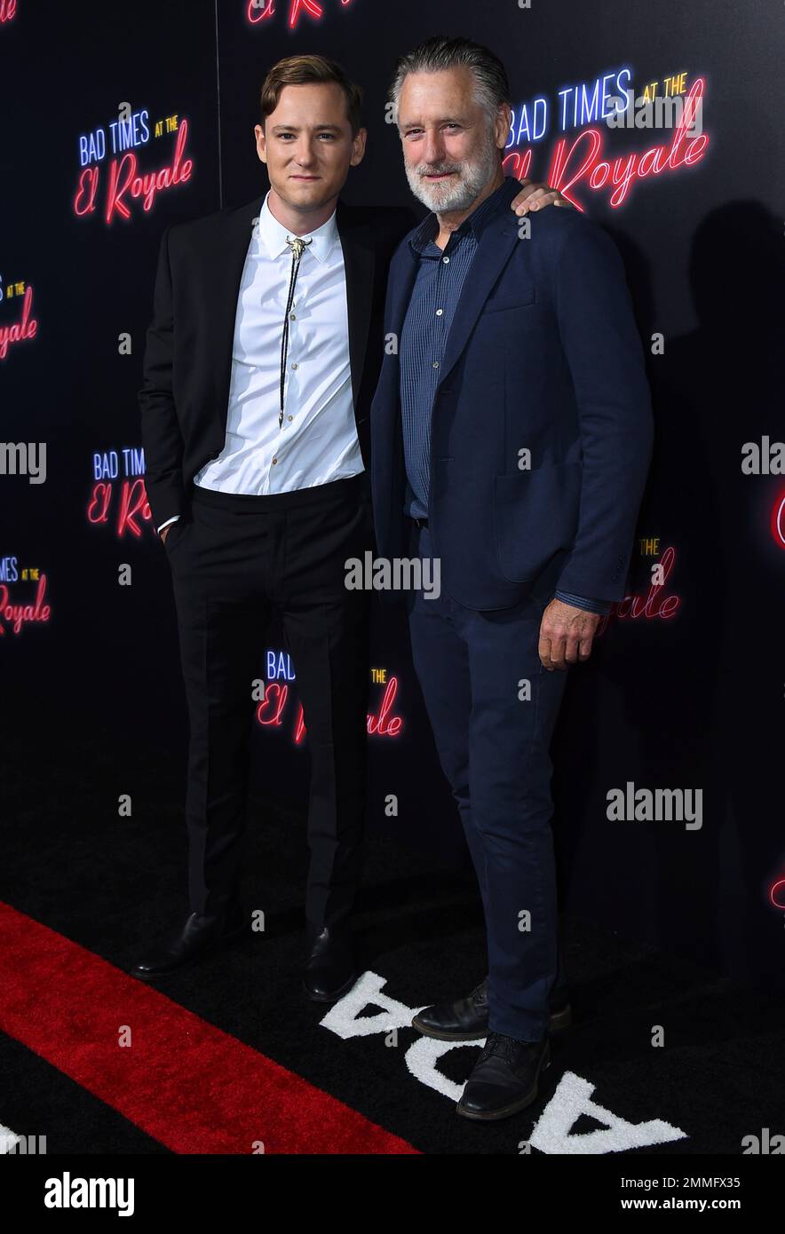 Cast member Lewis Pullman, left, and his father, Bill Pullman, arrive ...