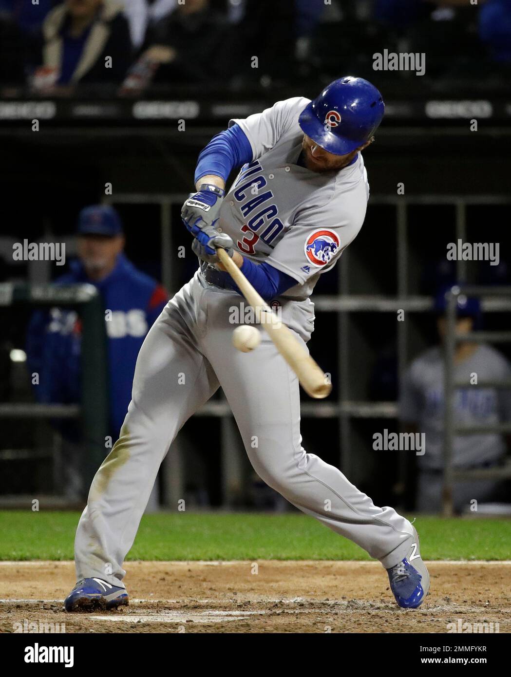 Chicago Cubs' Daniel Murphy hits a one-run double against the Chicago ...