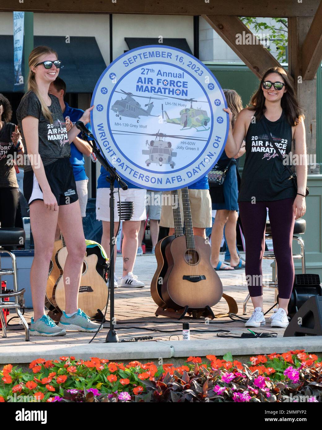 Air Force Marathon staff members Chloe Fogle (left) and Rachel Nipper ...