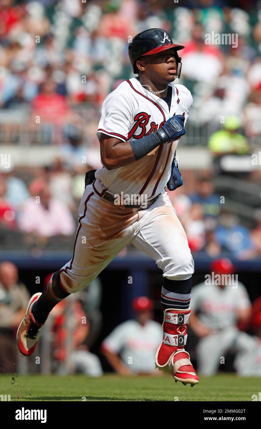 Atlanta Braves left fielder Ronald Acuna Jr. (13) runs out a ground ...