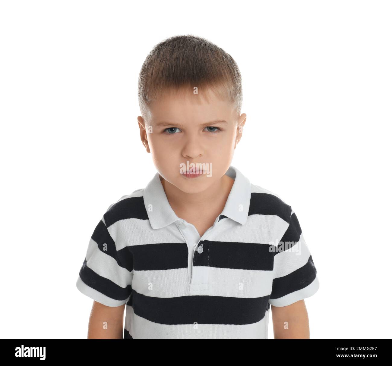 Portrait of angry little boy on white background Stock Photo - Alamy