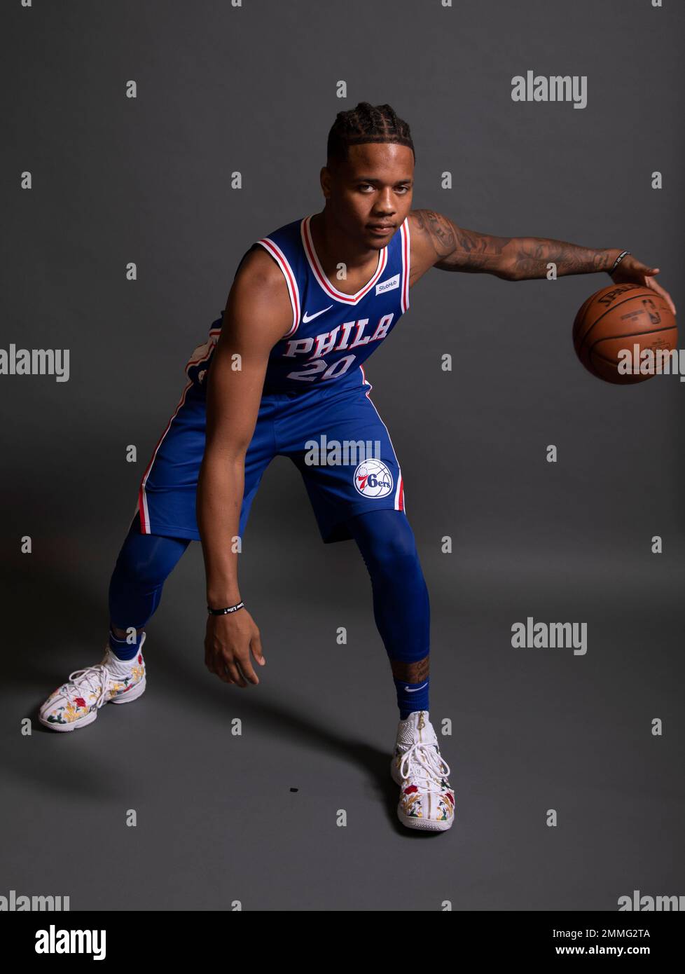 Philadelphia 76ers' Markelle Fultz poses for a photograph during media ...