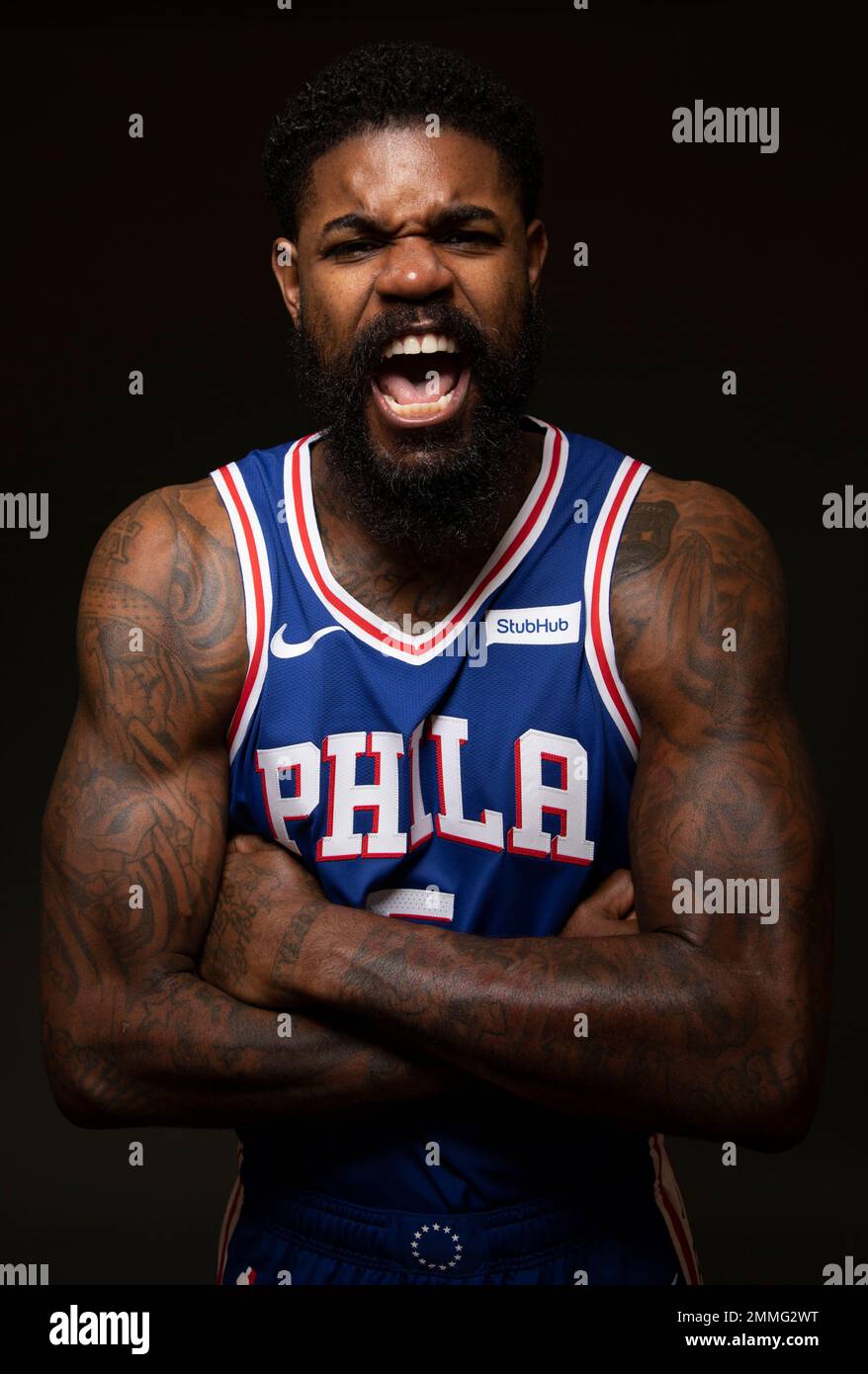 Philadelphia 76ers' Amir Johnson poses for a photograph during media ...