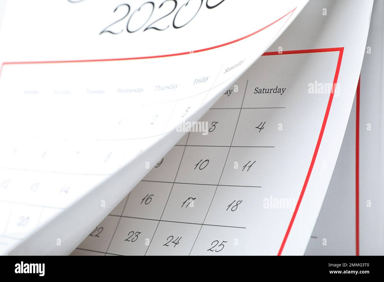 2020 paper calendar with turning pages as background, closeup Stock ...