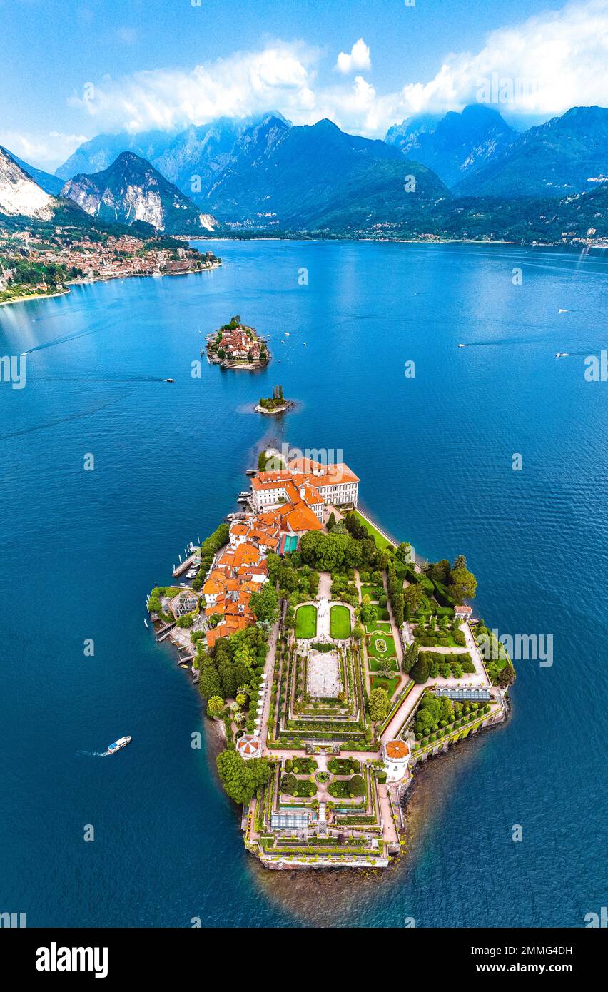 Aerial view of Isola Bella, in Isole Borromee archipelago in Lake ...