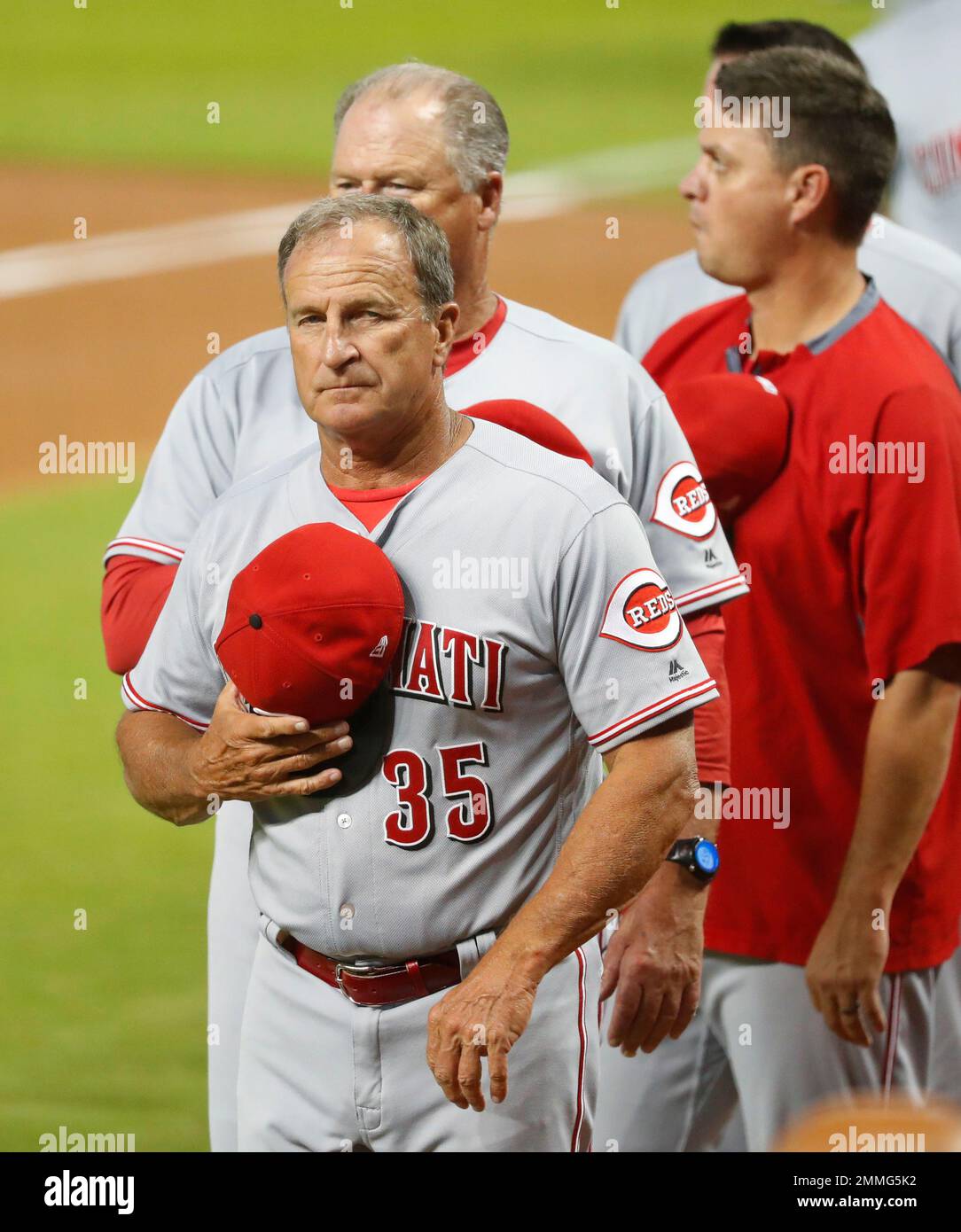 Cincinnati Reds interim manager Jim Riggleman (35) stands during the ...