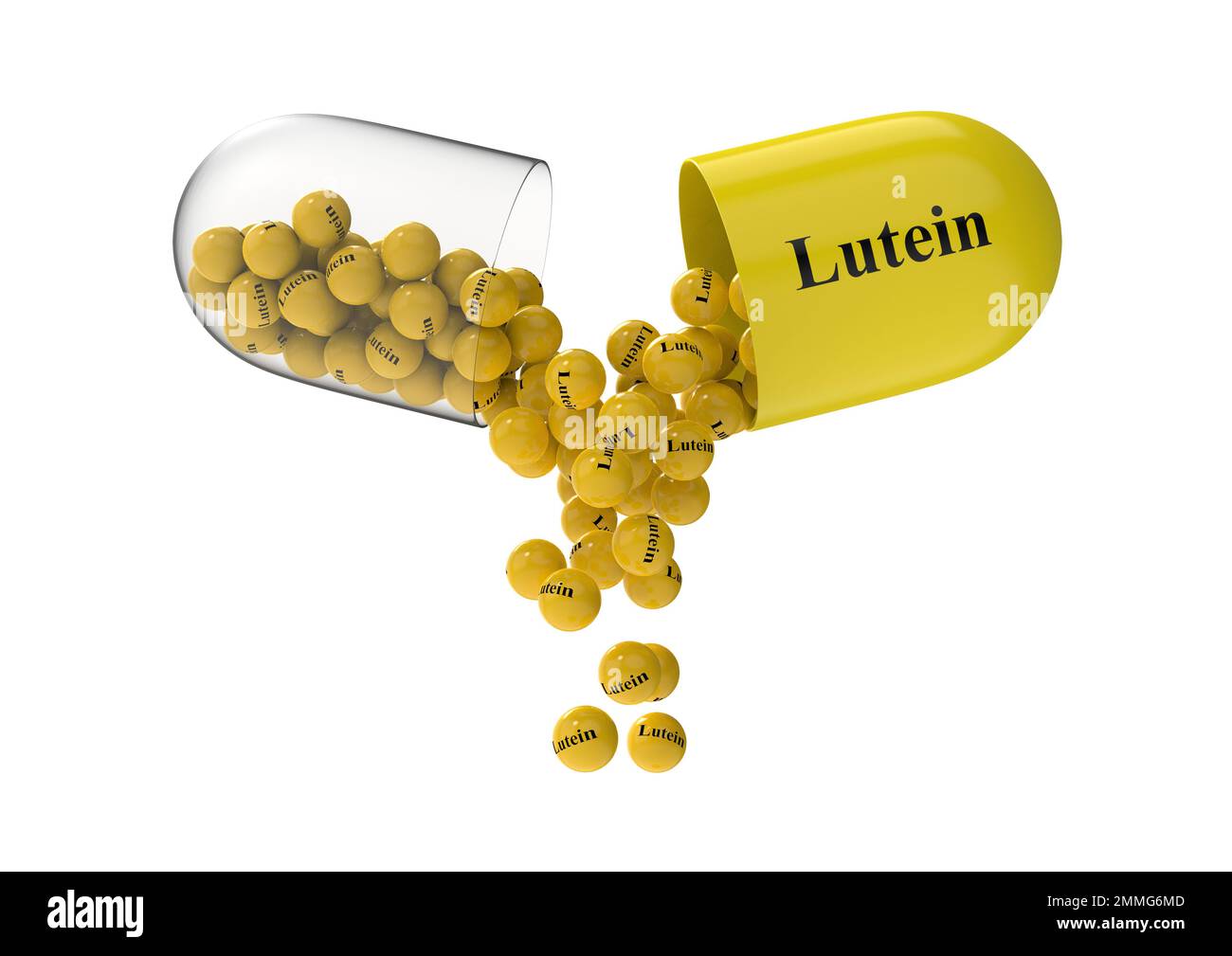 Open capsule with lutein from which the vitamin composition is poured ...