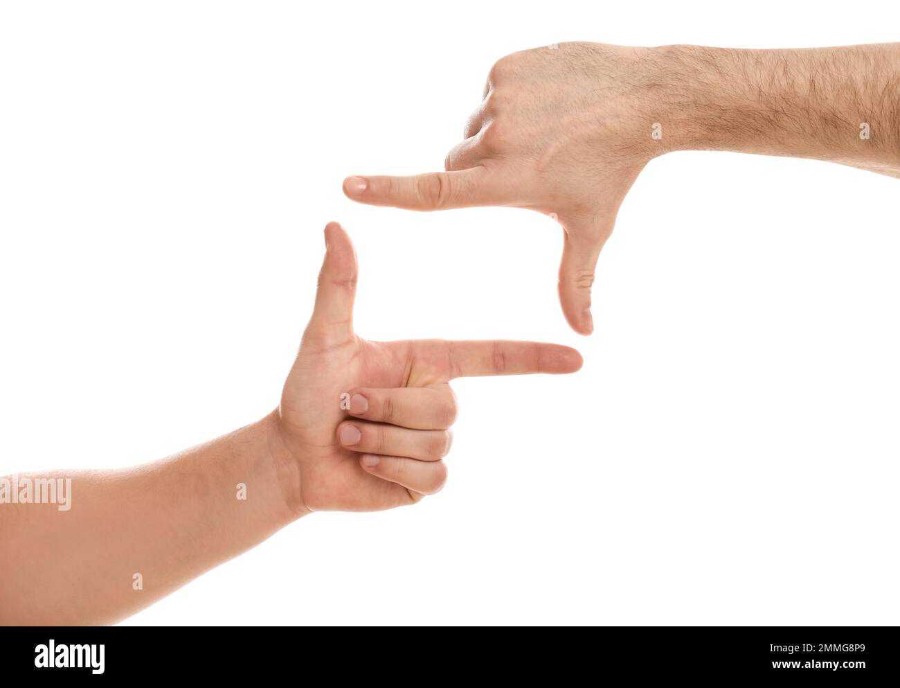 Man making frame with his hands on white background, closeup Stock ...
