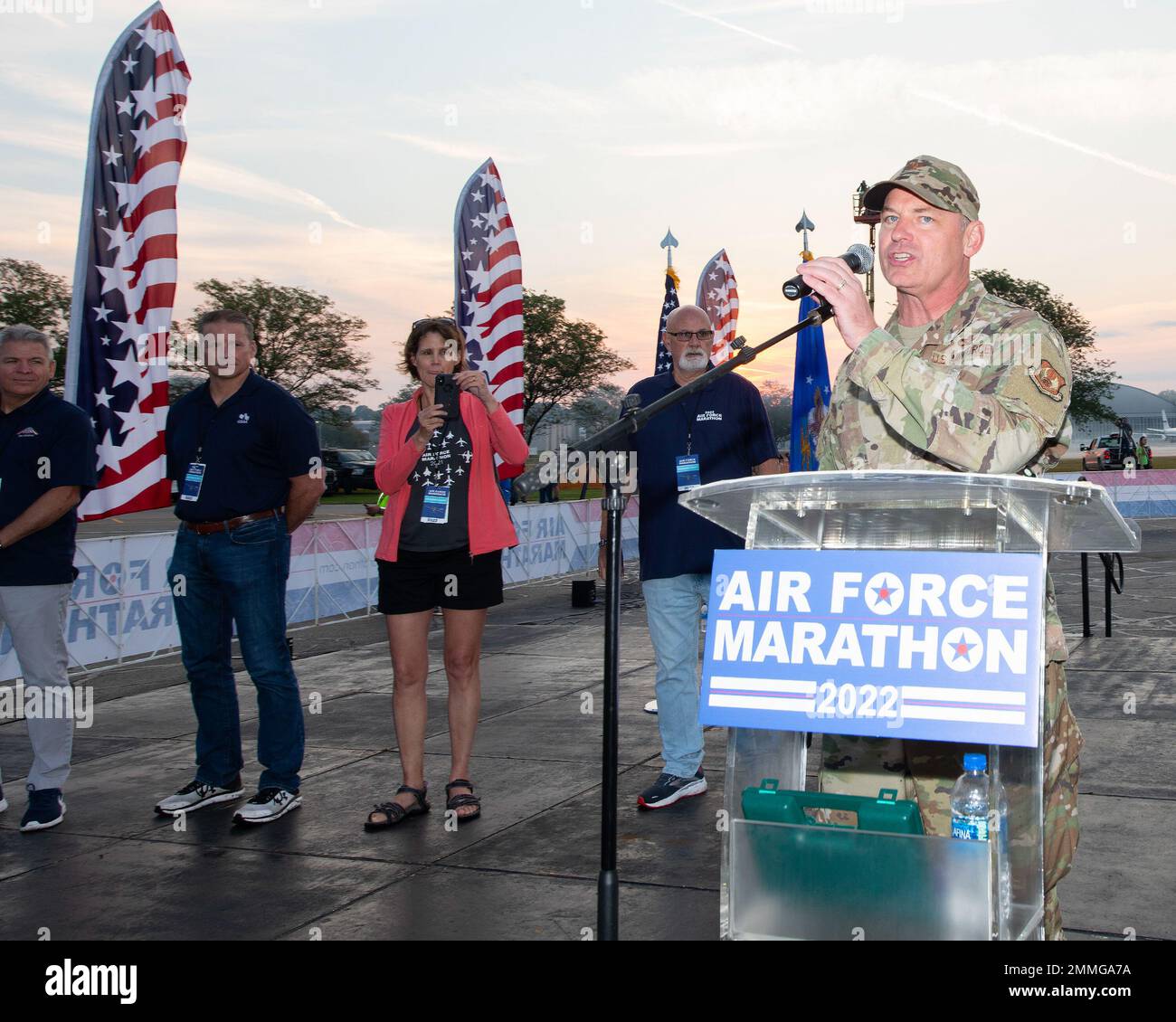 Col. Christopher Meeker, 88th Air Base Wing and installation commander, makes remarks prior to ...