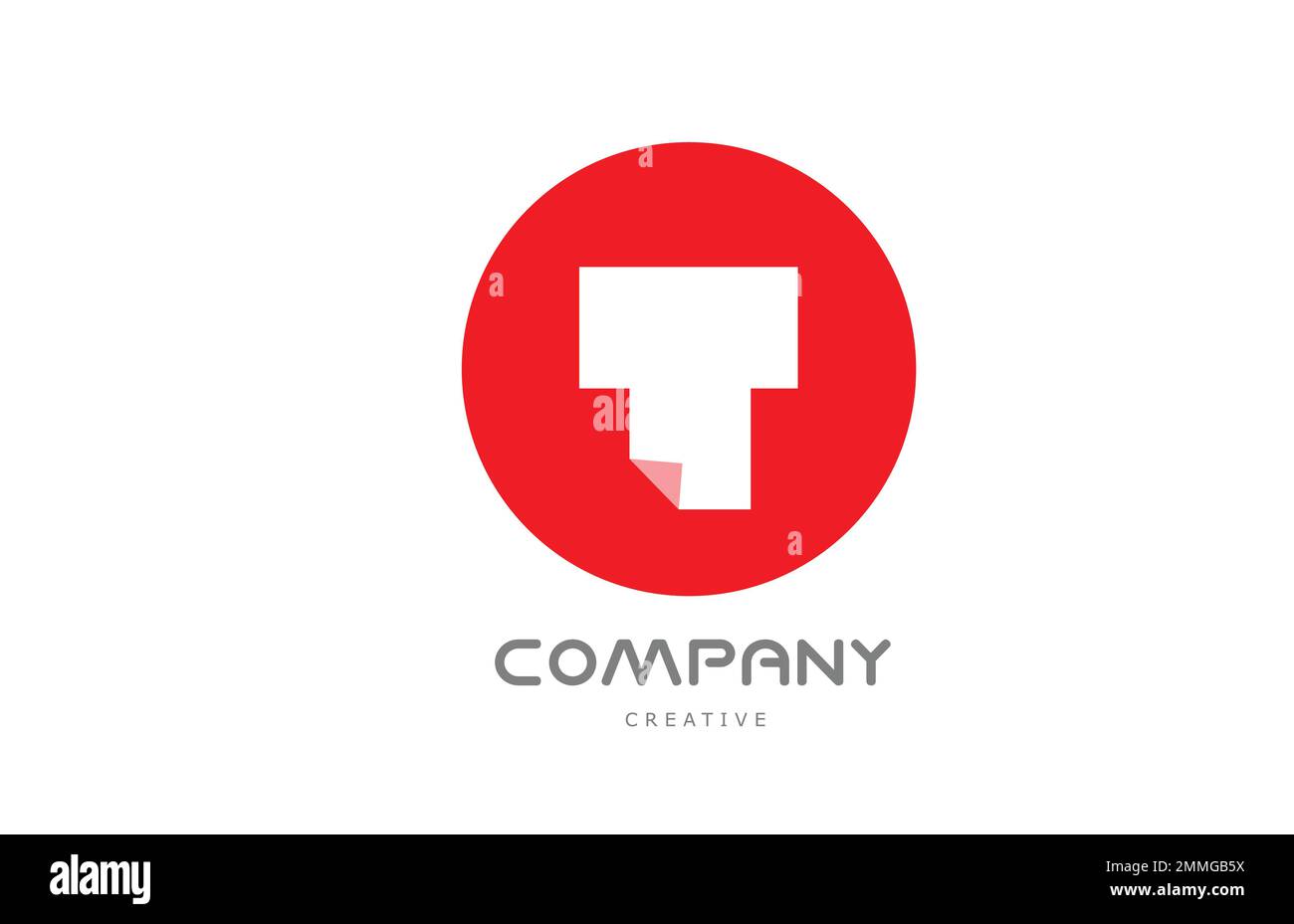 T geometric alphabet letter logo icon design with folded corner. Red ...