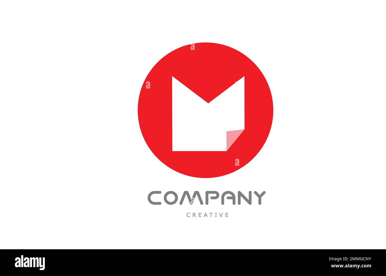 M geometric alphabet letter logo icon design with folded corner. Red ...