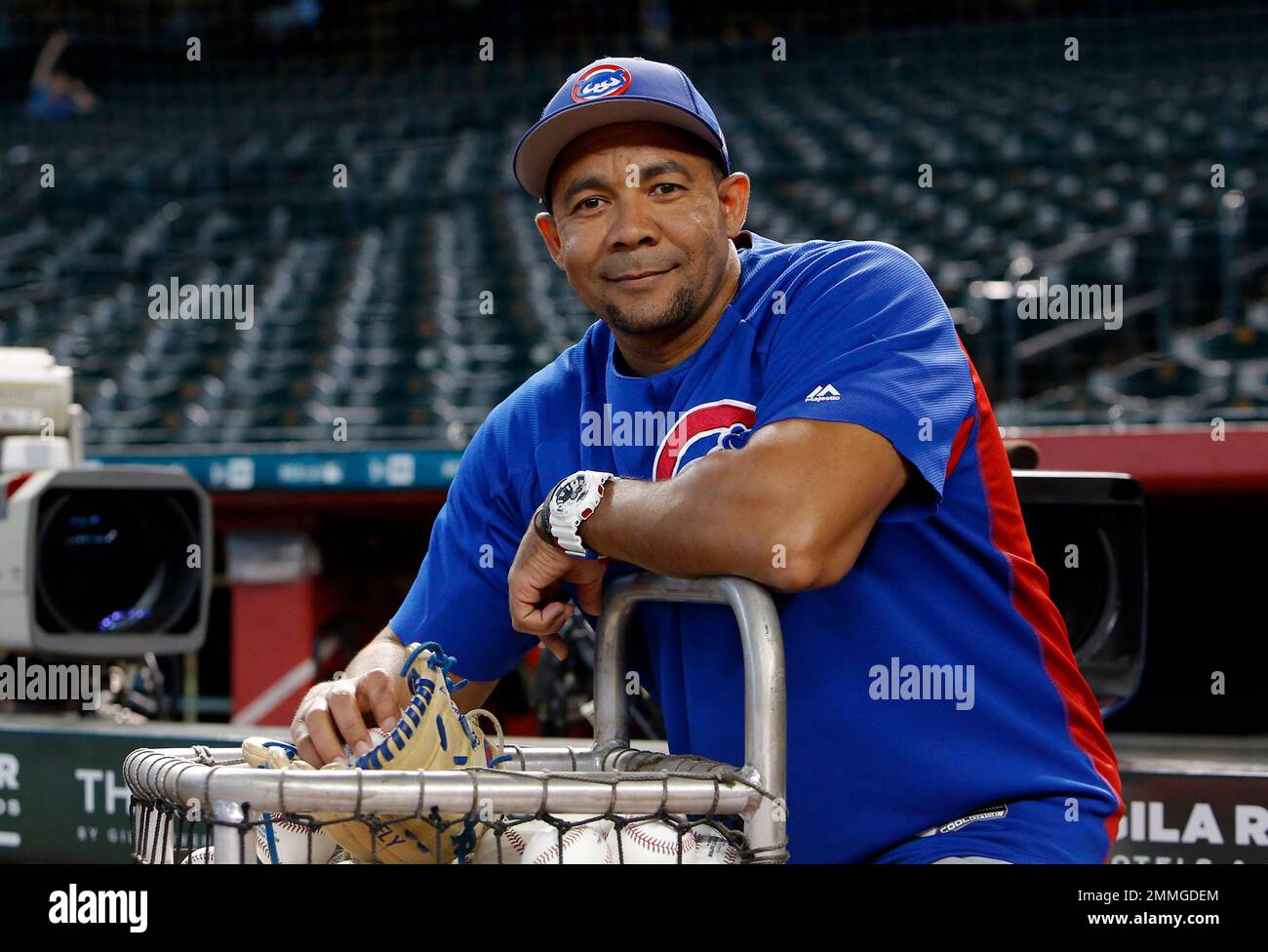 Chicago Cubs batting practice pitcher Juan Cabreja (63) before a ...