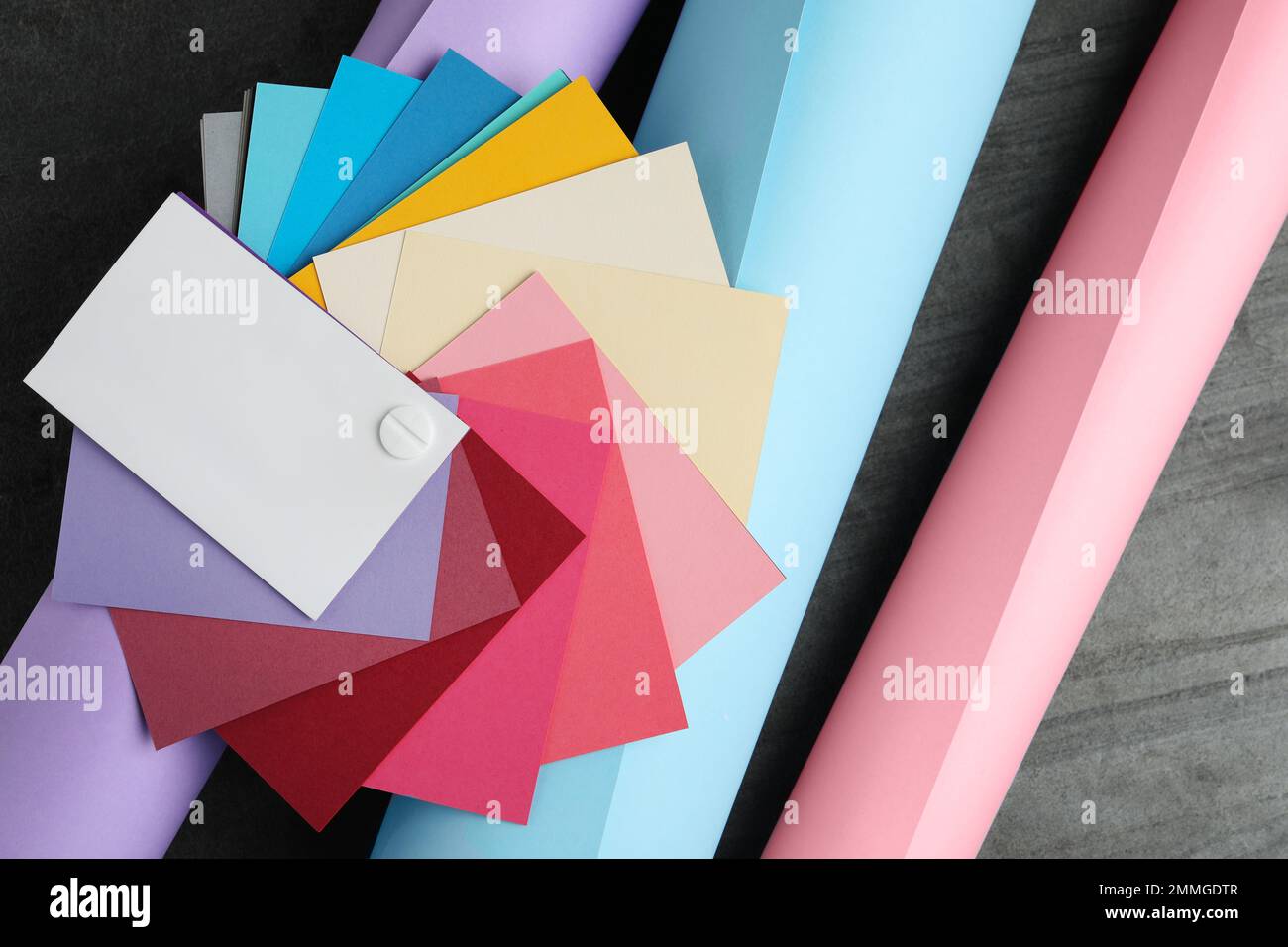 Flat lay composition with color palette on grey stone background Stock ...