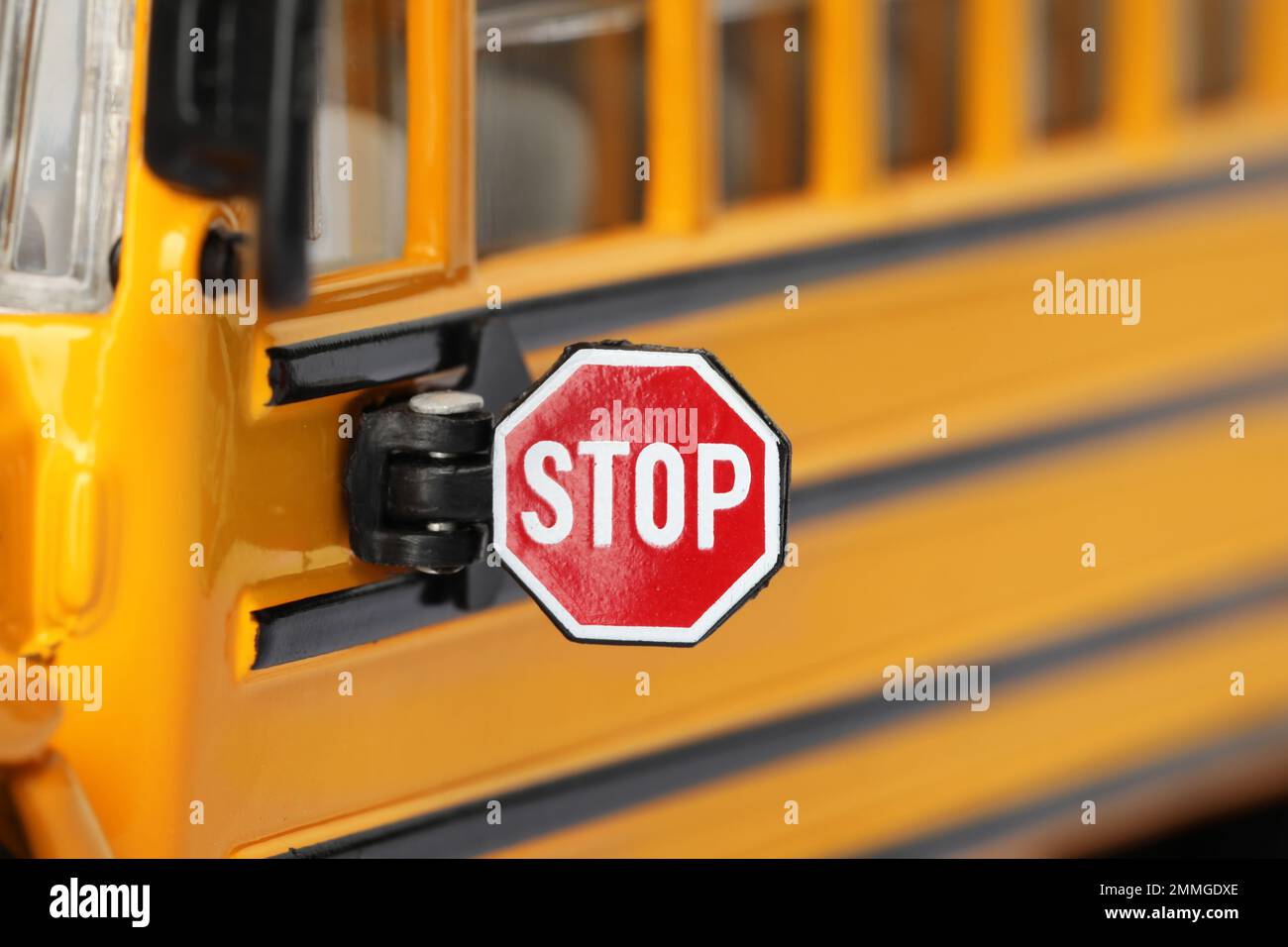 Yellow school bus, focus on stop sign. Transport for students Stock ...