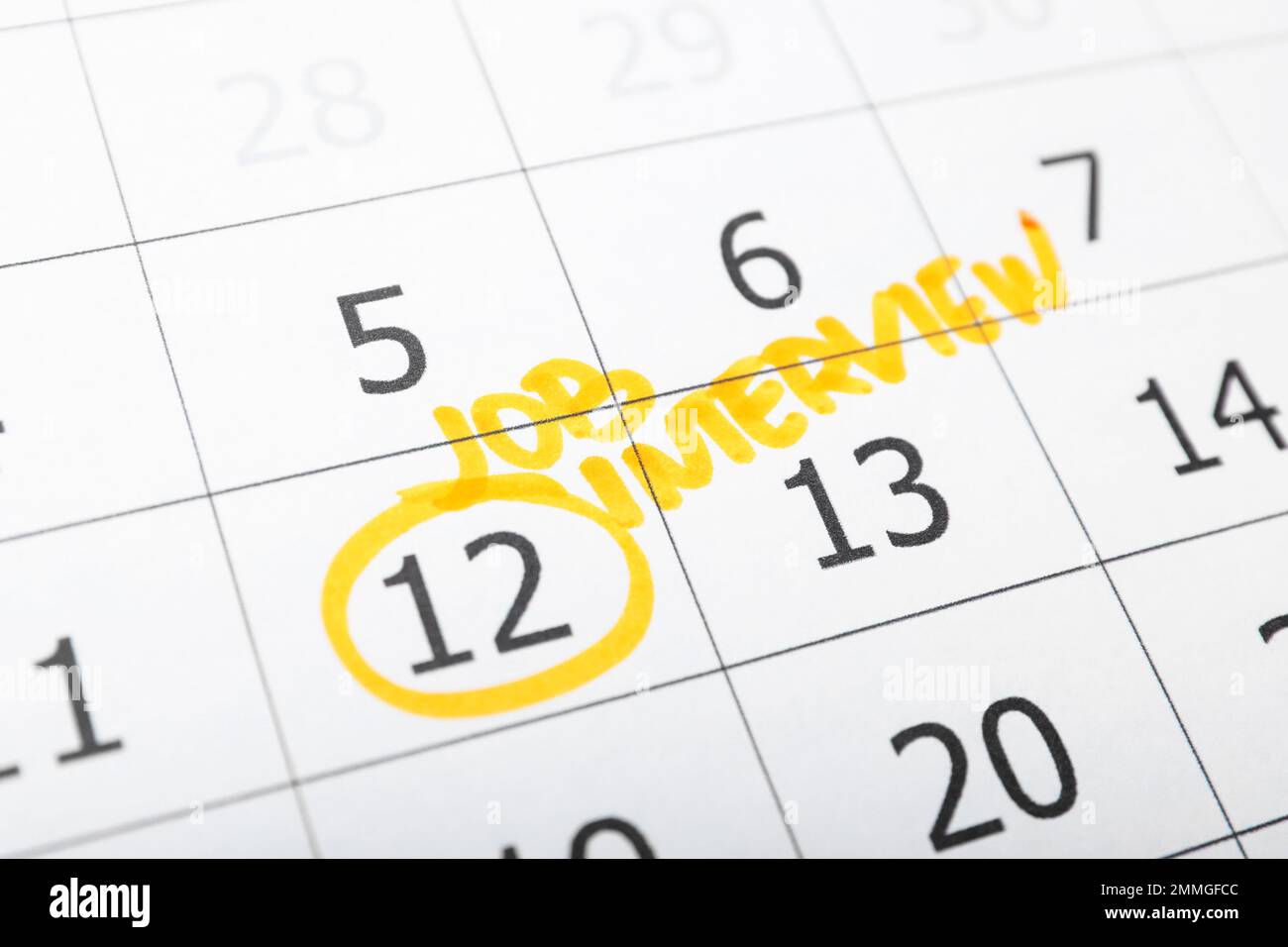Calendar with date reminder about job interview, closeup Stock Photo ...