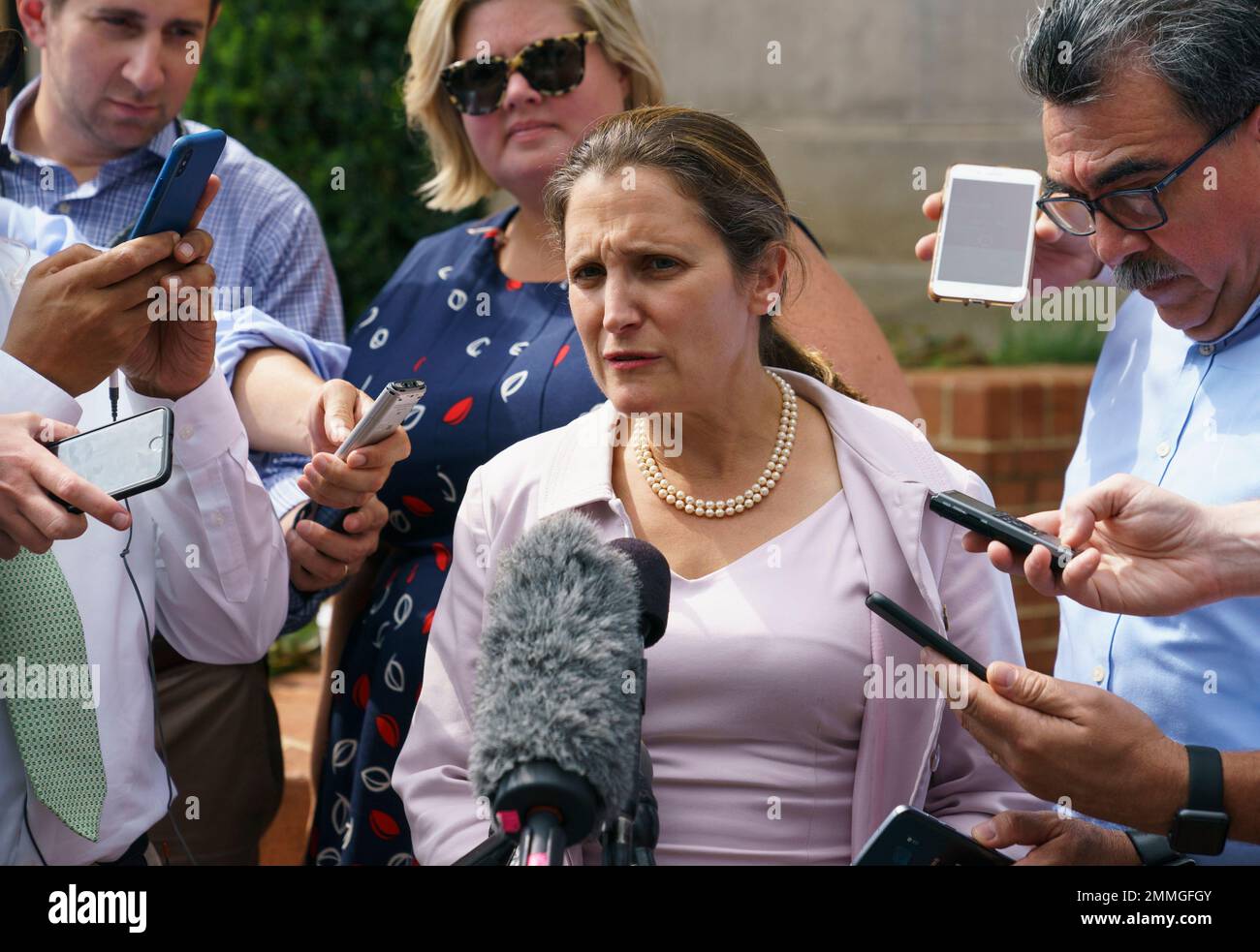 Canadian Foreign Affairs Minister Chrystia Freeland speaks to the media ...