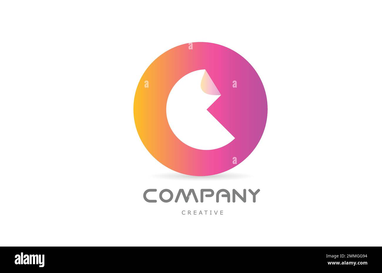 pink yellow C geometric alphabet letter logo icon design with folded ...