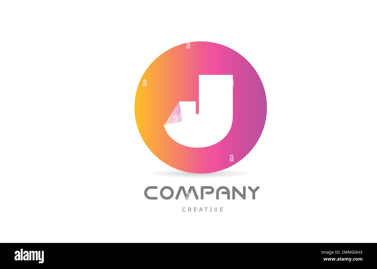 pink yellow J geometric alphabet letter logo icon design with folded ...