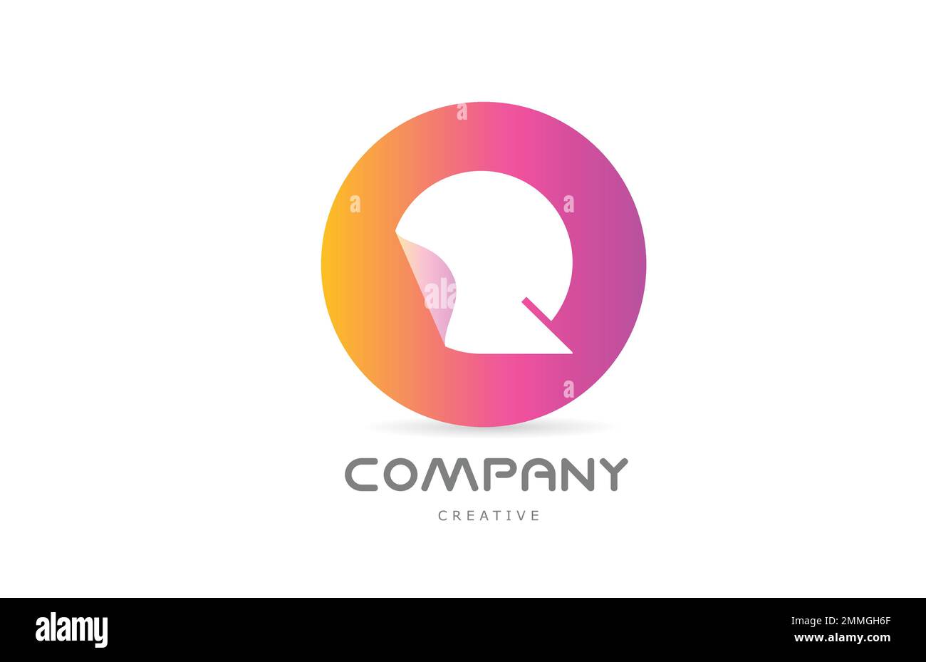 pink yellow Q geometric alphabet letter logo icon design with folded ...