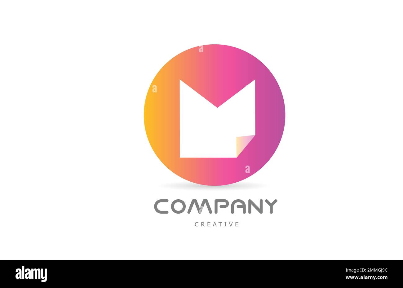 pink yellow M geometric alphabet letter logo icon design with folded ...