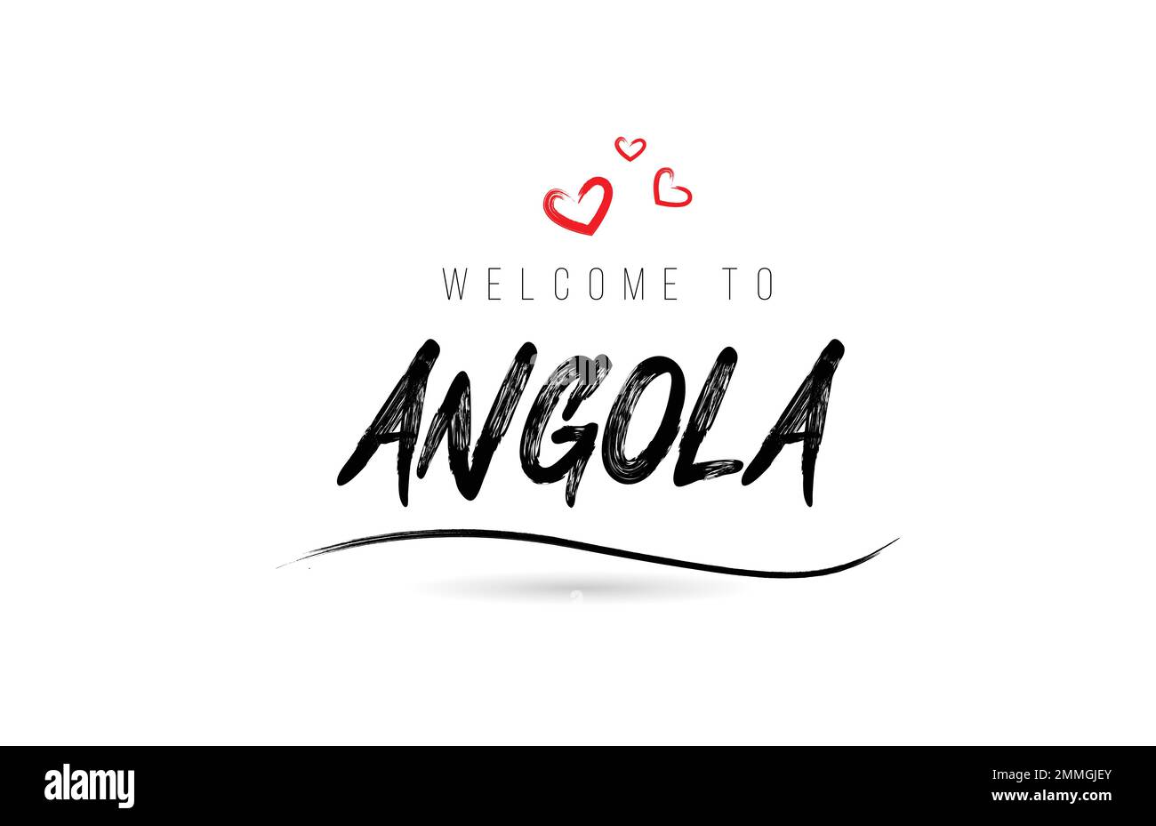 Welcome to ANGOLA country text typography with red love heart and black ...