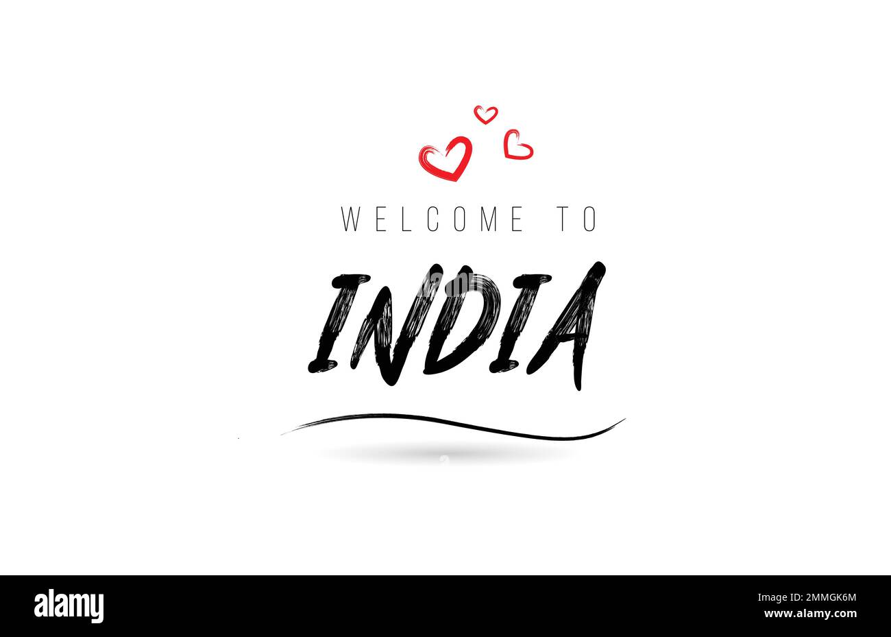 Welcome to INDIA country text typography with red love heart and black ...