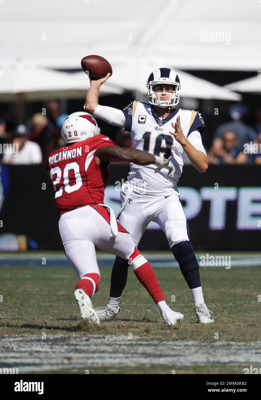 Los Angeles Rams quarterback Jared Goff throws a pass during an NFL ...