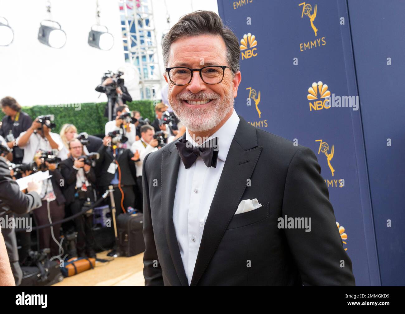 Stephen Colbert arrives at the 70th Primetime Emmy Awards on Monday ...