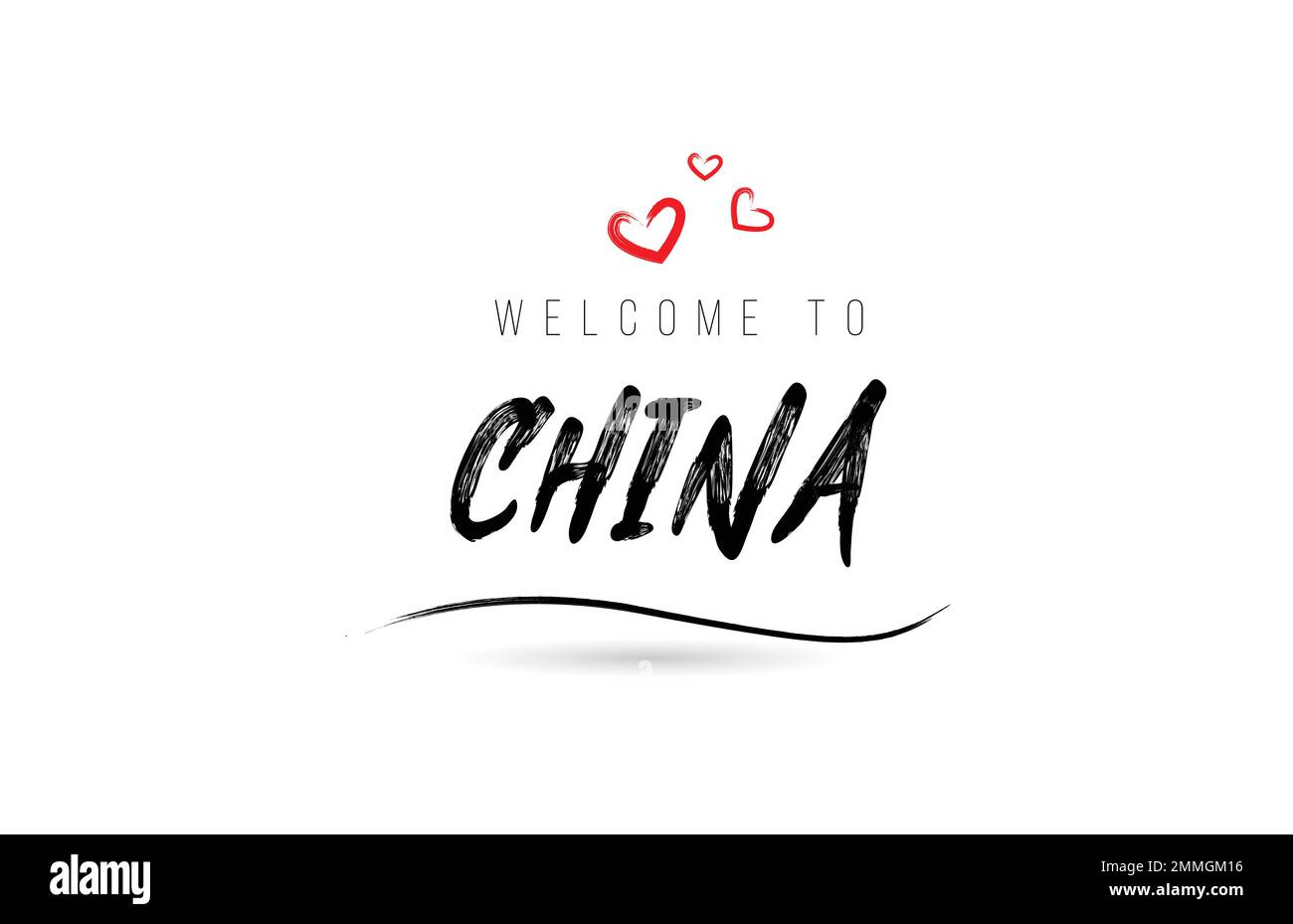 Welcome to CHINA country text typography with red love heart and black ...