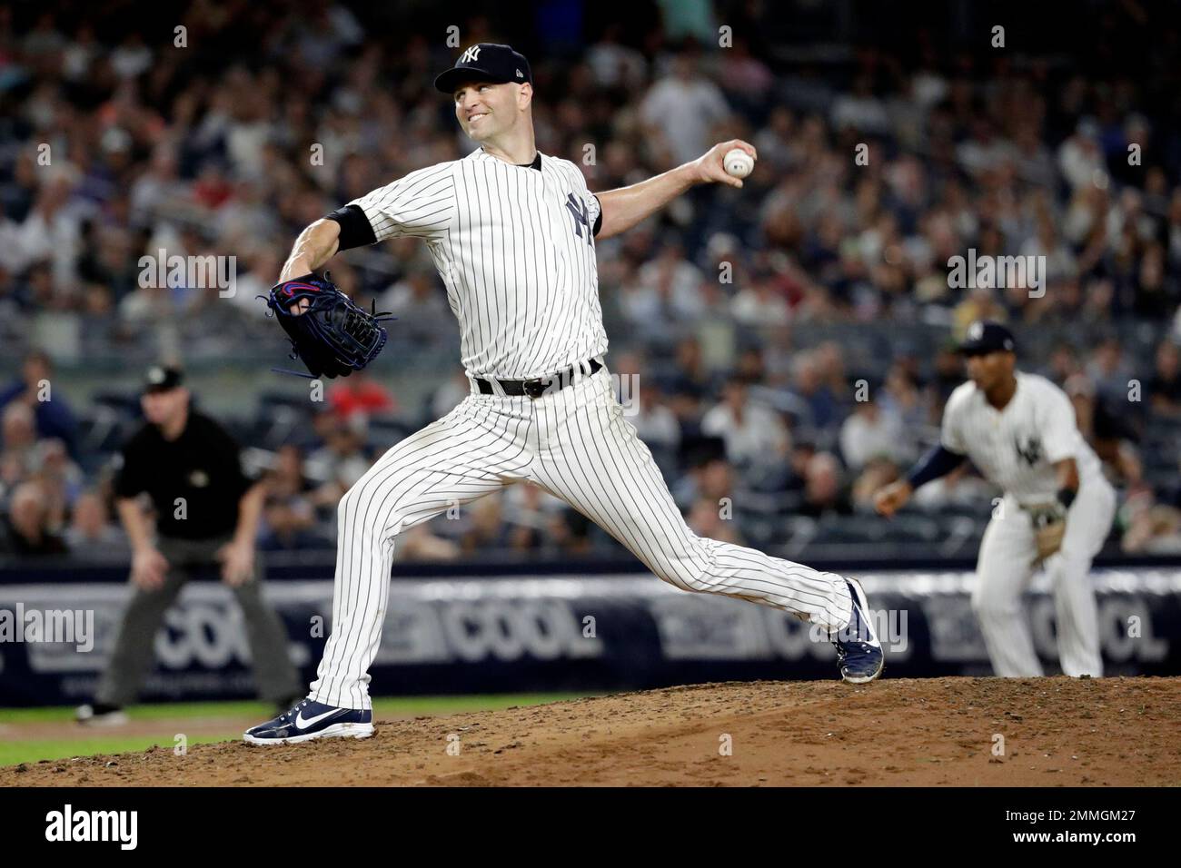 New York Yankees starting pitcher J.A. Happ throws a pitch to the ...