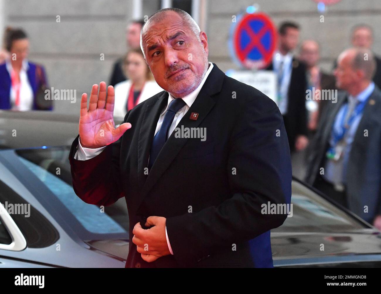 Bulgarian Prime Minister Boyko Borissov waves when arriving at the ...