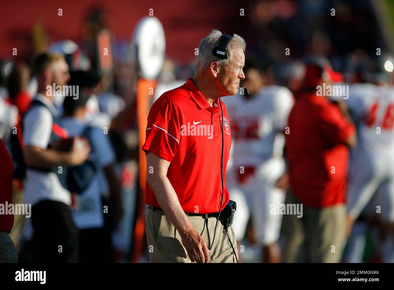 New Mexico coach Bob Davie watches from the sideline during an NCAA ...