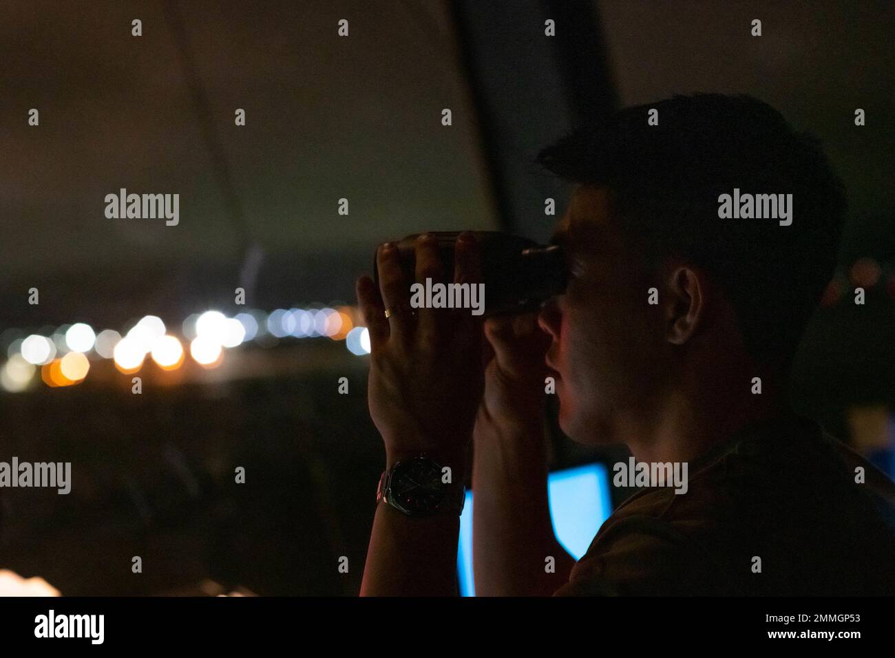 An Airman from the 5th Operations Support Squadron monitors flightline ...