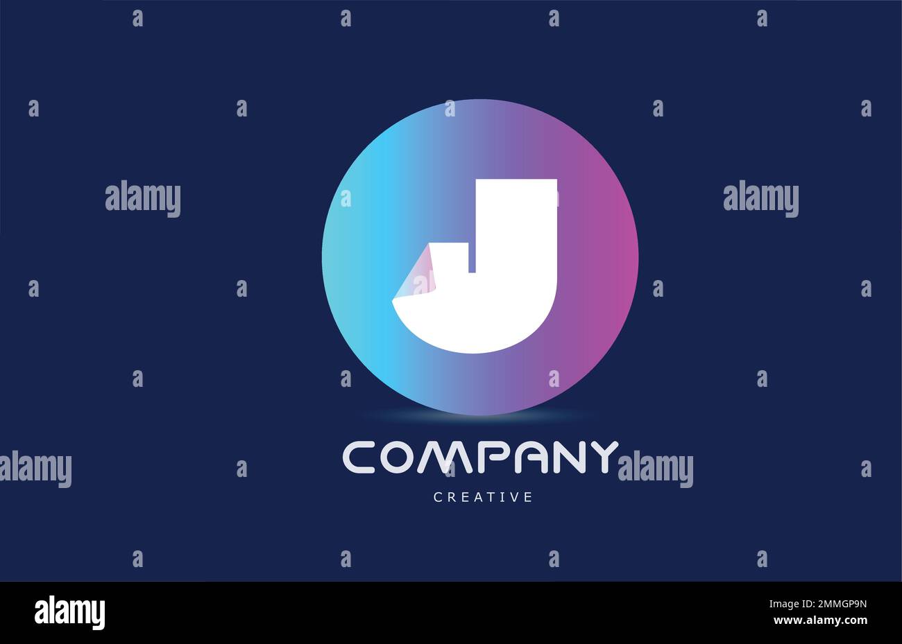 pink blue J geometric alphabet letter logo icon design with folded ...