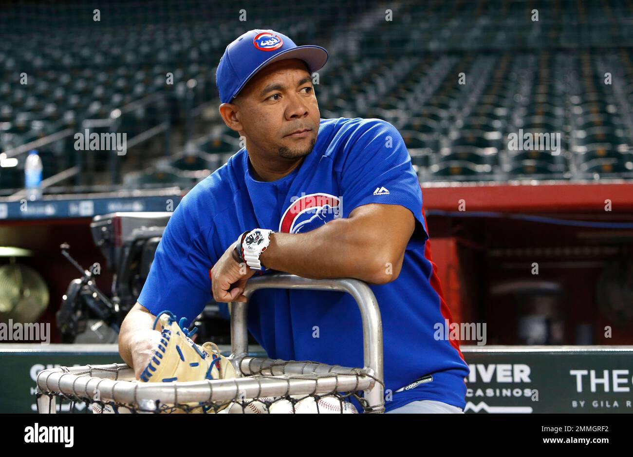 Chicago Cubs batting practice pitcher Juan Cabreja (63) before a ...
