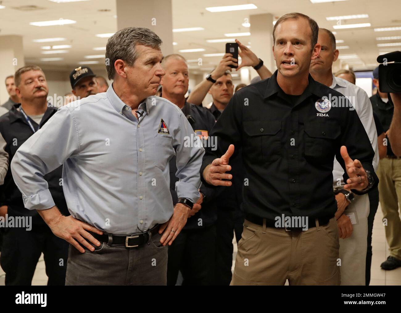 FEMA Administrator Brock Long, right, and North Carolina Gov. Roy ...