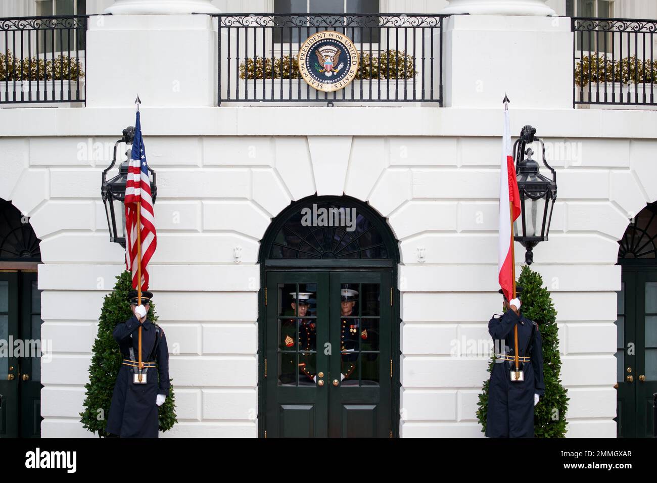 An honor guard stands at the White House before President Donald Trump ...