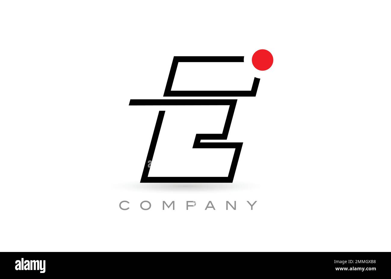 Simple E alphabet letter logo icon design with line and red dot ...