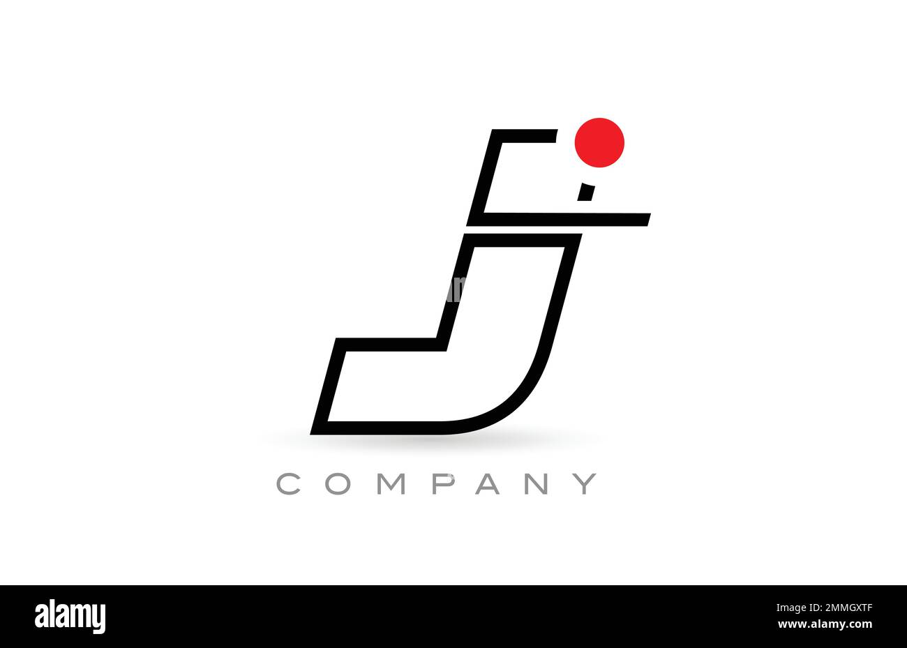 Simple J alphabet letter logo icon design with line and red dot ...
