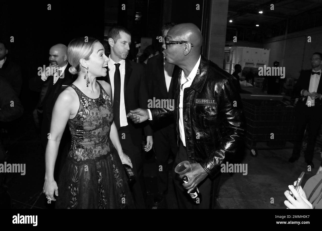 Emilia Clarke, left ,and Dave Chappelle at the 70th Primetime Emmy ...