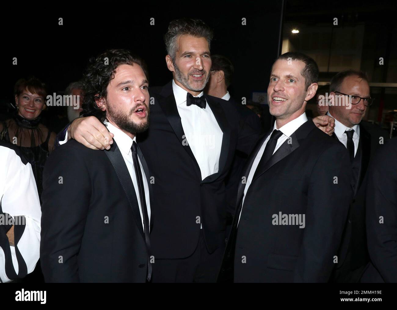 Kit Harington, from left, David Benioff, and D. B. Weiss, winners of ...